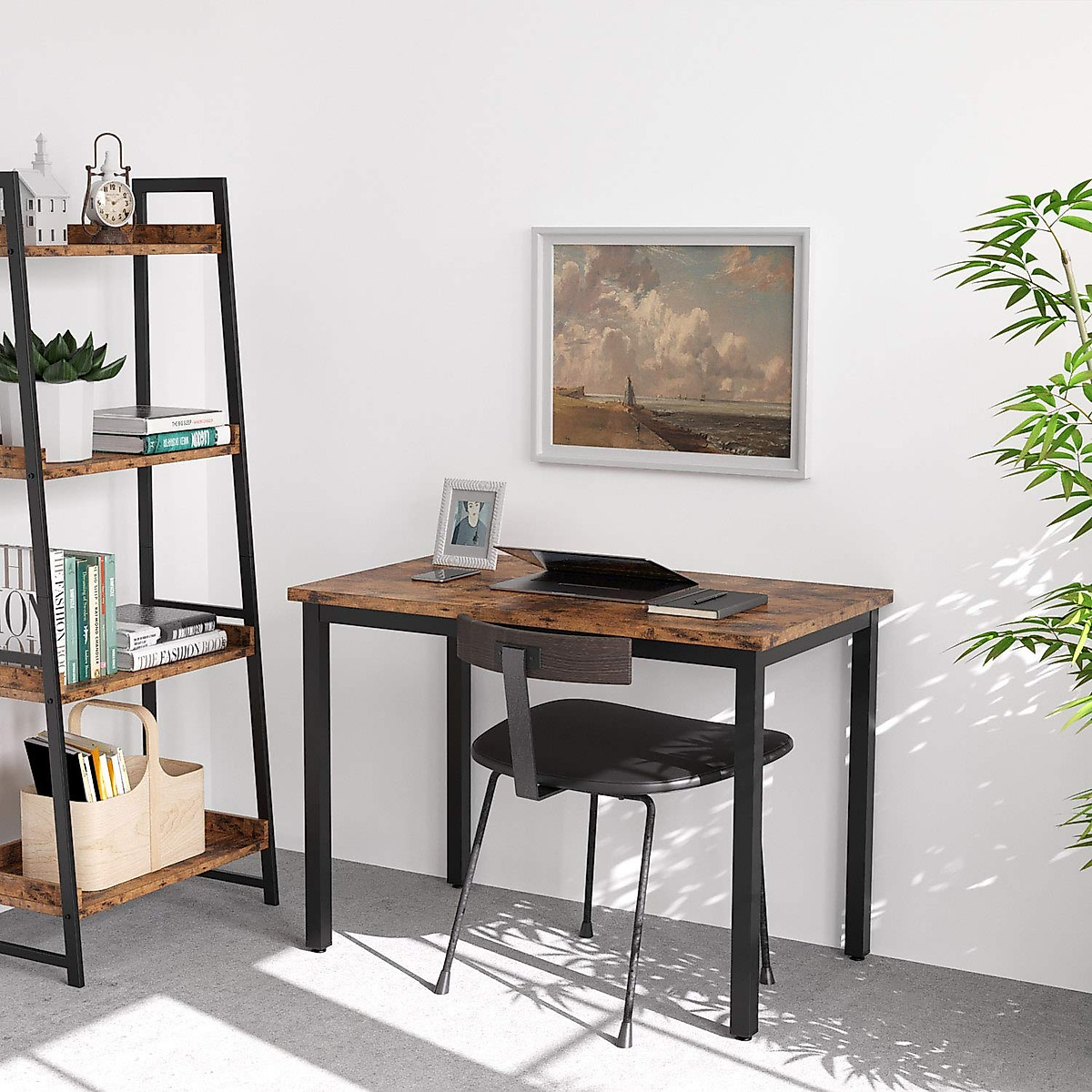 IRONCK Computer Desk, 39.4" Small Desk Home Office Study Writing, Wood and Desk Metal Frame, Modern Simple Laptop Table for Small Place, Easy Assembly, Industrial Style