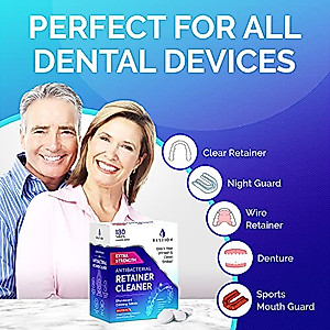Retainer Cleaner & Denture Cleanser - 180 Effervescent Tablets - 6 Month Supply - Removes Stains, Discoloration, Odors, & Plaque - Clear Aligners, Mouth & Night Guard, All Dental/Oral Appliances