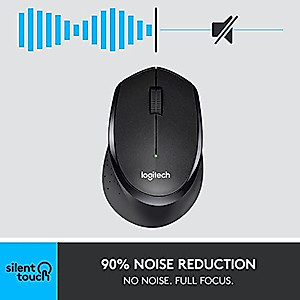 Logitech M330 SILENT PLUS Wireless Mouse, 2.4GHz with USB Nano Receiver, 1000 DPI Optical Tracking, 2-year Battery Life, Compatible with PC, Mac, Laptop, Chromebook - Black
