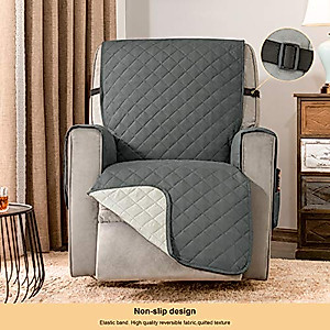 DyFun Recliner Chair Cover Reversible Recliner Cover Slipcover Width to 25" Furniture Protector with Elastic Straps for Living Room Non Slip Washable Cover for Pets Kids Children (Small, Grey)