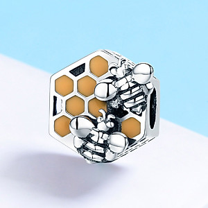 CHTLOR Bee Honeycomb Charm Beads 925 Sterling Silver Beads Fit for European Charm Bracelet