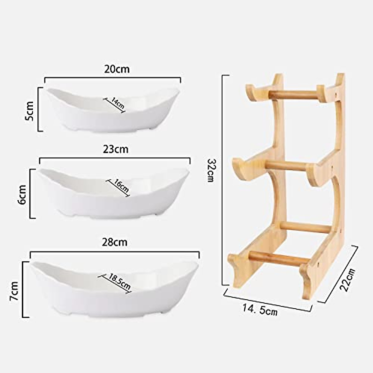 SEVEN SPARTA Tiered Fruit basket Fruit Bowl for Kitchen Counter, Elegant Combo of Ceramic Bowls and Bamboo Rack, Big Capacity, Easy Install, Multi-Occasion for Kitchen, Party, Restaurant and Gift