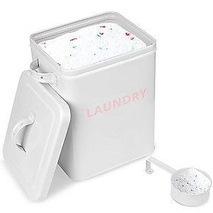 Homaisson Laundry Powder Container, Laundry Detergent Storage Container, Powder Laundry Soap Box, Vintage Style Metal Organizer with Lid and Handy Scoop