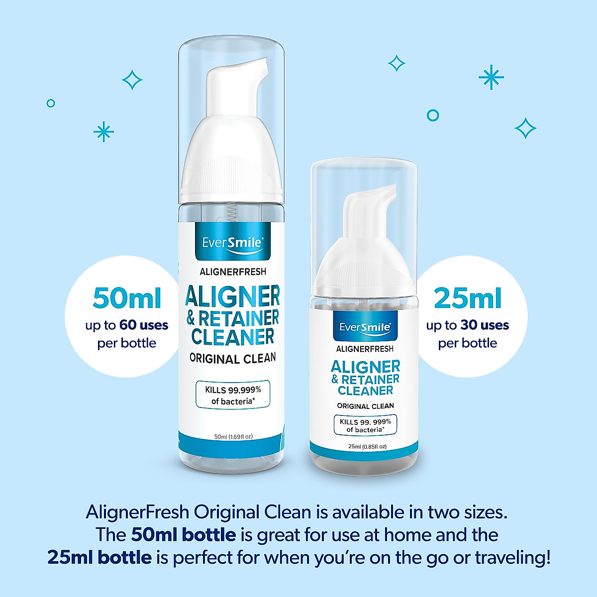 EverSmile AlignerFresh Original Clean Foam – Cleaner Compatible w/Invisalign and All Clear Aligners & Retainers – Eliminates Bacteria, Whitens Teeth, Fights Bad Breath – 50ml (1 Pack)