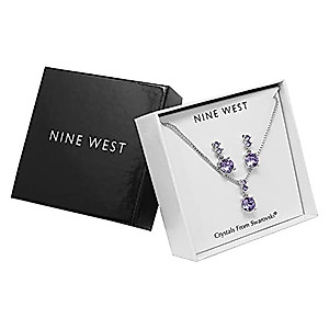 Nine West Silver-Tone and Purple Necklace and Earrings Set