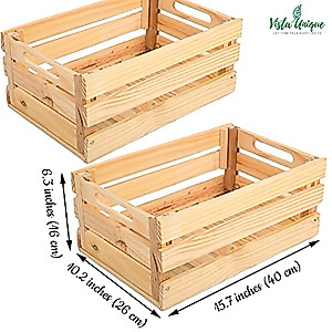 Set of 2 Portable Wooden Storage Bin Container - Decorative Closet, Cabinet and Shelf Basket Organizer Foldable Rustic Wooden Crates for Storage and Farmhouse Style Decor Multipurpose Wood Boxes