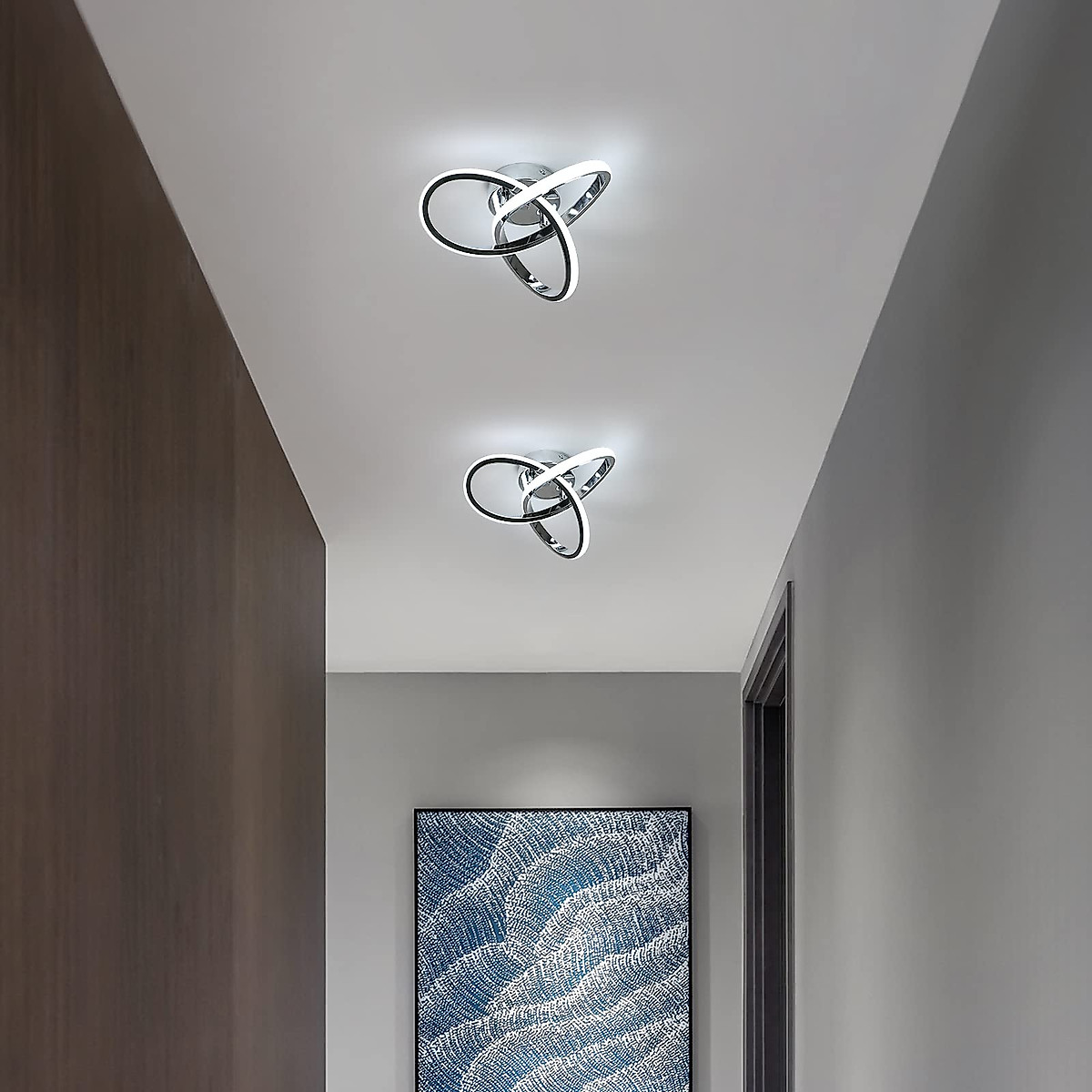 DELIPOP LED Ceiling Light, Acrylic Modern Celing Light Fixture, 22W 6500K Metal Curved Creative Design Hallway Light Fixtures Ceiling Lamp for Hallway Kitchen Bathroom Attic Aisle Staircase Bedroom