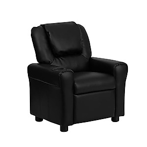 Flash Furniture Vana LeatherSoft Kids Recliner with Cup Holder, Headrest, and Safety Recline, Contemporary Reclining Chair for Kids, Supports up to 90 lbs., Black