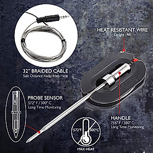 Upgraded Barbecue Thermometer Temperature Probes - 2 Pcs Stainless Steel for NutriChef PWIRBBQ80 Bluetooth Wireless BBQ Digital Thermometer - Works w/ All Kinds of Meat - NutriChef