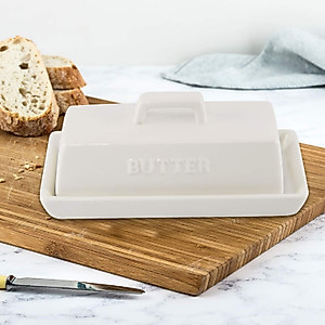 HOME-X Classic Butter Dish, Butter Dish with Cover, Farmhouse Dish for Stick of Butter, Butter Crock, 6 ¾”L x 3 ¼”W x 3" H, White