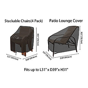 Patio Chair Covers Waterproof Heavy Duty Outdoor Patio Furniture Covers, Black Stackable Outside Lounge Deep Seat Covers, Large Lawn Sofa Covers Water Resistant,600D Oxford Cloth,Standard-2 Pack,Black