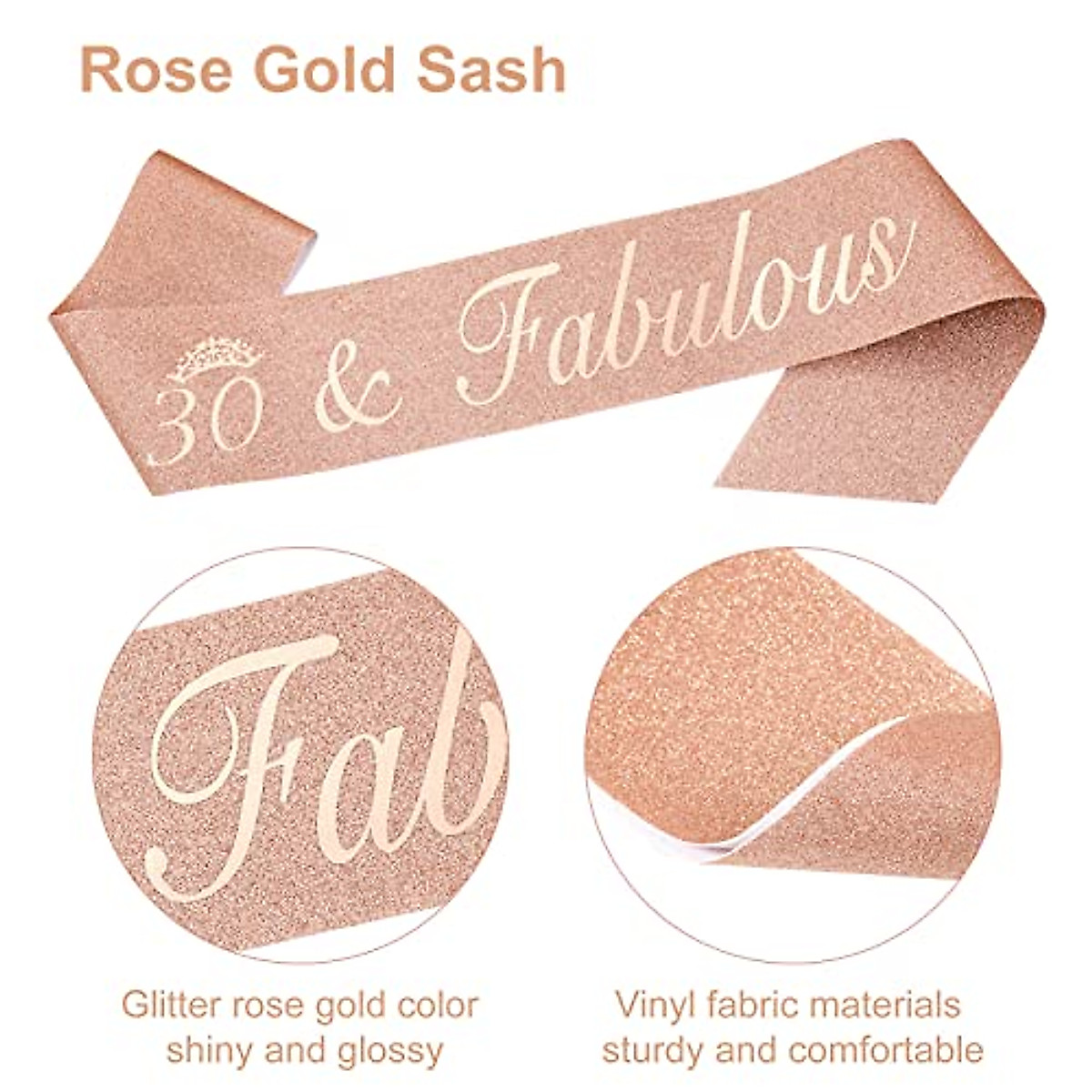 Chenkaiyang 30th Birthday Decorations, Birthday Crown and Sash for Girls Rhinestone Tiara Set Rose Gold Party Decors Including Candles, Cake Toppers and Balloons 30th Birthday Gifts for Girls