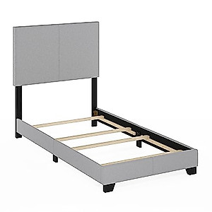 Furinno Pessac Fabric Upholstered Bed Frame with Wooden Slat Support, Twin, Glacier