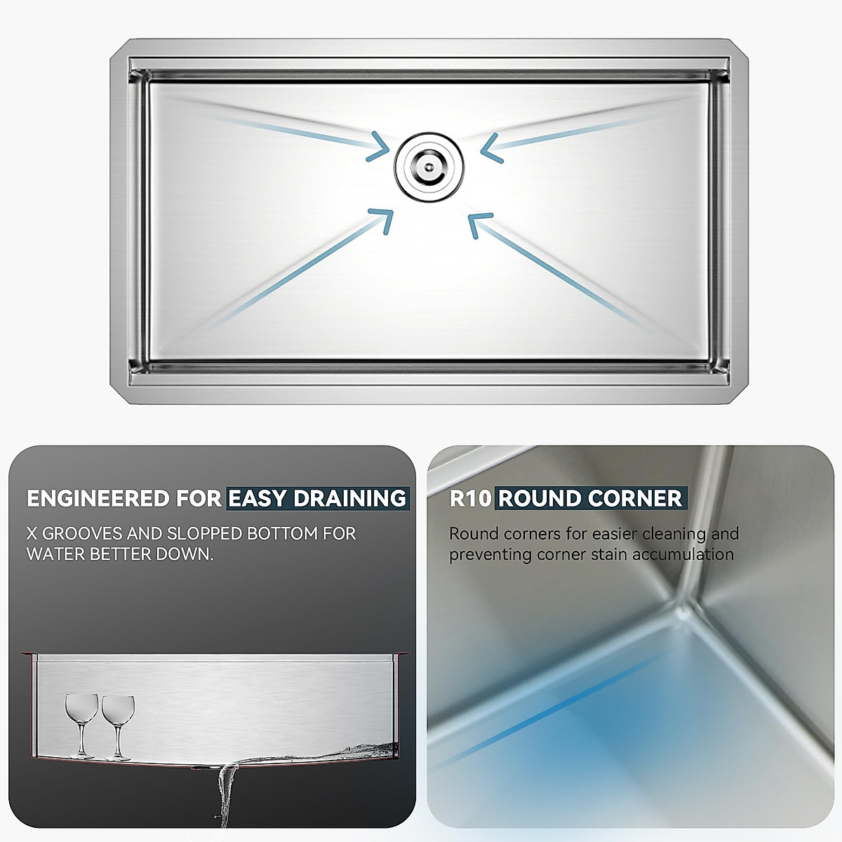 33 Undermount Kitchen Sink - Lordear 33 Inch Kitchen Sink 16 Gauge Stainless Steel Single Bowl Ledge Workstation Under Counter Kitchen Sink