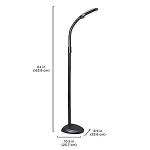 Verilux SmartLight Full Spectrum LED Modern Floor Lamp with Adjustable Brightness, Flexible Gooseneck and Easy Controls - Reduces Eye Strain and Fatigue - Ideal for Reading, Artists, Craft (Black)