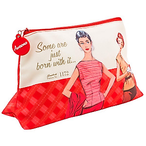 Simplicity Vintage Fashion 1950's ''Some are Just Born With it'' Red Large Zipper Pouch, 10'' L x 5.25'' H