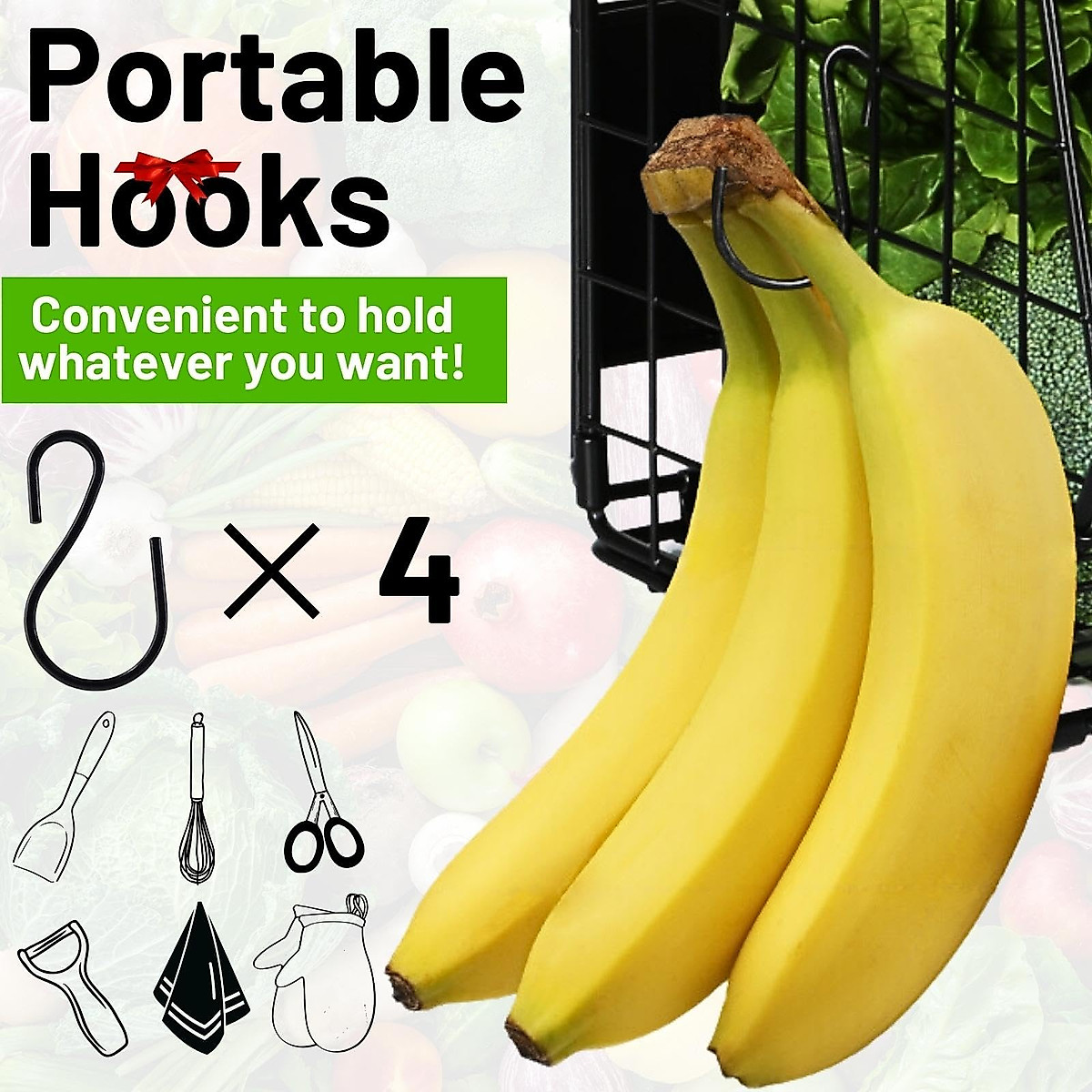 2 Set Magnetic Shelf for Refrigerator with Wood Lid, Fruit Potato & Onion Storage Bins, Pantry Organizers & Storage, Large Container Magnetic Spice Rack for Refrigerator, Kitchen Counter, Cabinet