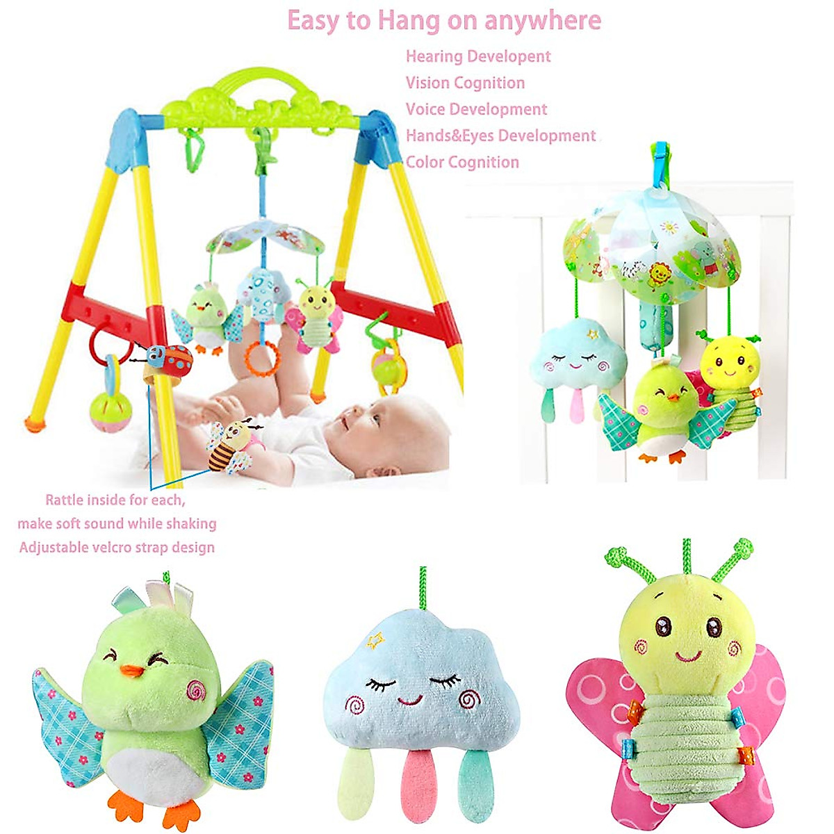 YOYIKER Stroller Toys & Car Seat Toys for Babies 0-6 Months, Hanging Rattle Toys for Baby 6-12 Months, Baby Wrist Rattles with Carseat Toys for Infant