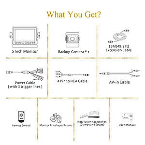 Backup Camera for Trucks, VECLESUS V5M Rear View Camera System, 5" LCD Screen with Waterproof Night Vision Rear Camera for Truck, RV, Trailer, Bus, Harvester, Pickup, Motorhome, Van, Large Vehicles