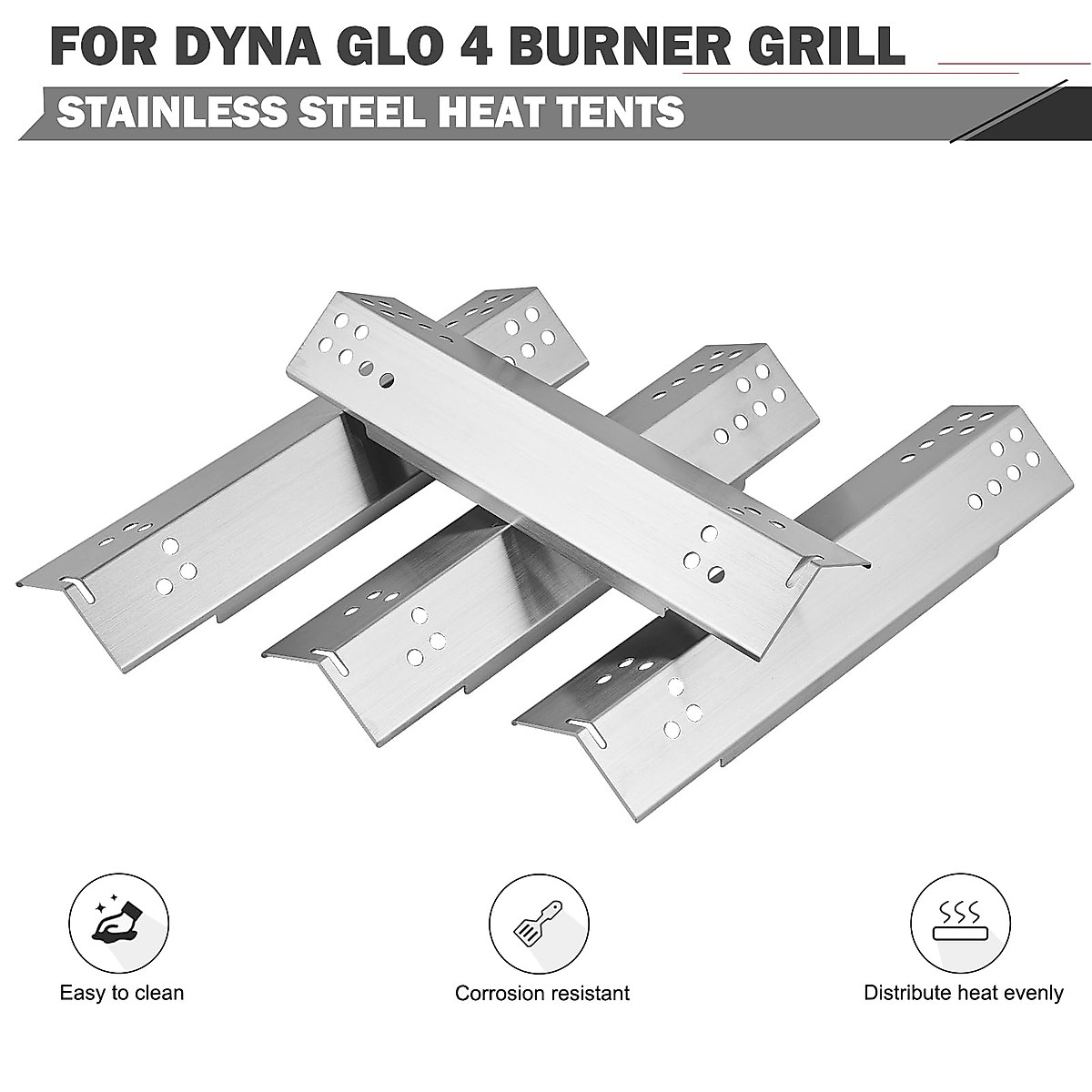 70-02-411 Heat Plates Replacement for Dyna Glo Grill Replacement Parts DGH474CRP DGX440SGP DGH474CRP-D 4 / 5 Burner Grill Parts DGH485CRP DGH485CRP-D DGF481CRP Stainless Steel Heat Shield Heat Tents