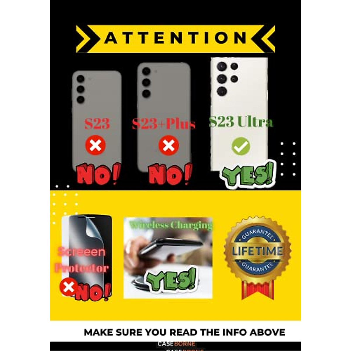 CaseBorne V Designed for Samsung Galaxy S23 Ultra 5G Case (Formerly ArmadilloTek), [Ultimate Protection Tech] Full-Body Multi-Layer Rugged Kickstand Protective Case Screenless- Black