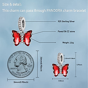 Butterfly Charms for Bracelets, 925 Sterling Silver White Butterfly Dangle Charms for Charm Bracelets and Necklaces with 5A CZ, Birthday Mothers Valentines Day Jewelry Gifts for Women