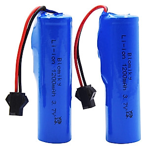 Blomiky 3.7V 1200mAh 2 Pack Li-ion Rechargeable Battery with SM2P Plug and Charger Cable for Remote Control Cars Trucks 3.7V 1200mAh 2