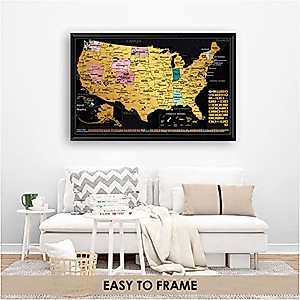 Detailed Scratch off USA Map with Scratcher - 24x16 Easy to Frame 63 National Parks Scratch Off Travel Poster of the United States of America - Large Scratchable US Map with Landmarks and States Flags