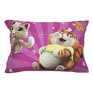 44 Cats 4 Piece Toddler Bedding Set - Includes Quilted Comforter, Fitted Sheet, Top Sheet, and Pillow Case, Pink (FFC102)