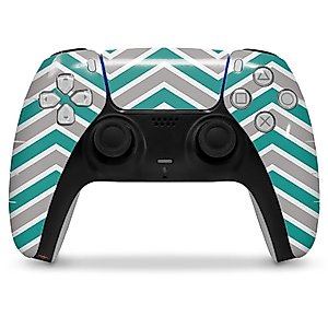 WraptorSkinz Skin Wrap compatible with Sony PS5 DualSense Controller Zig Zag Teal and Gray (CONTROLLER NOT INCLUDED)