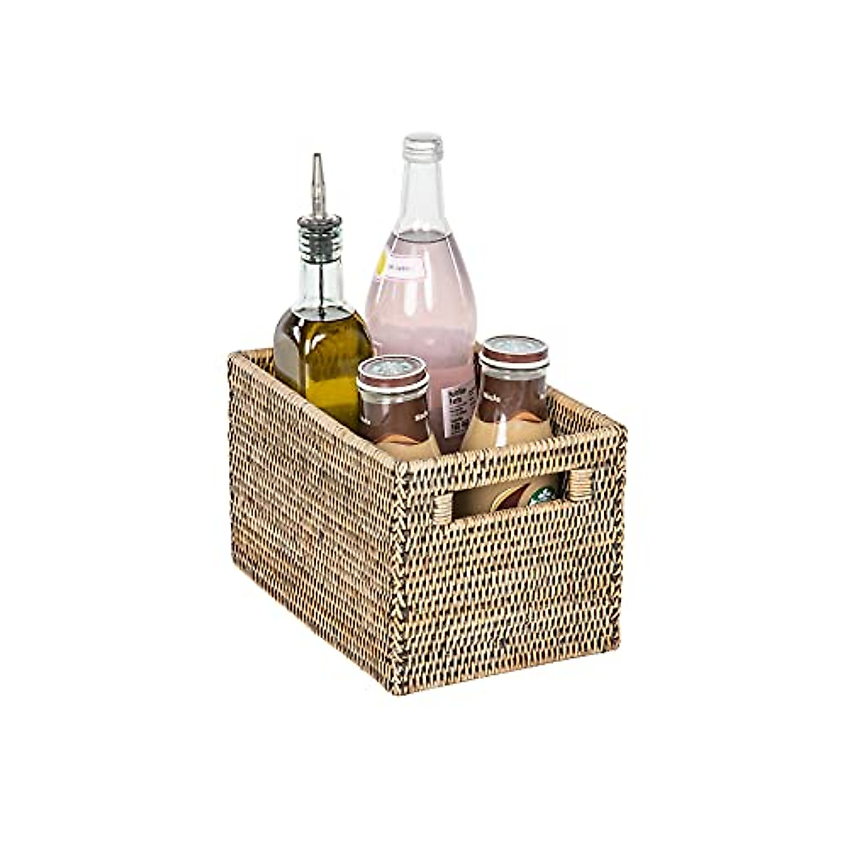 La Jolla Rattan Shelf Basket with Handles, Small, Black-Wash
