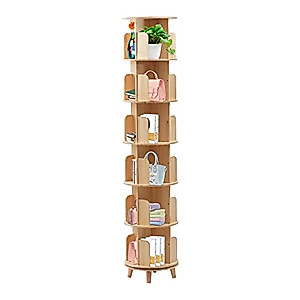 TBVECHI Rotating Bookshelf 6 Tiers Bookshelf Organizer Display Cabinet for Office Home Living Room Study Book Plants Rack Wooden Storage Display Holder Stand