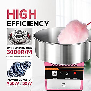 LIANQIAN 980W Cotton Candy Machine, Electric Cotton Candy Maker With Stainless Steel Bowl, Sugar Scoop, Storage Drawer, Commercial Candy Floss Maker for Family, Party Carnival, Amusement Park-Pink