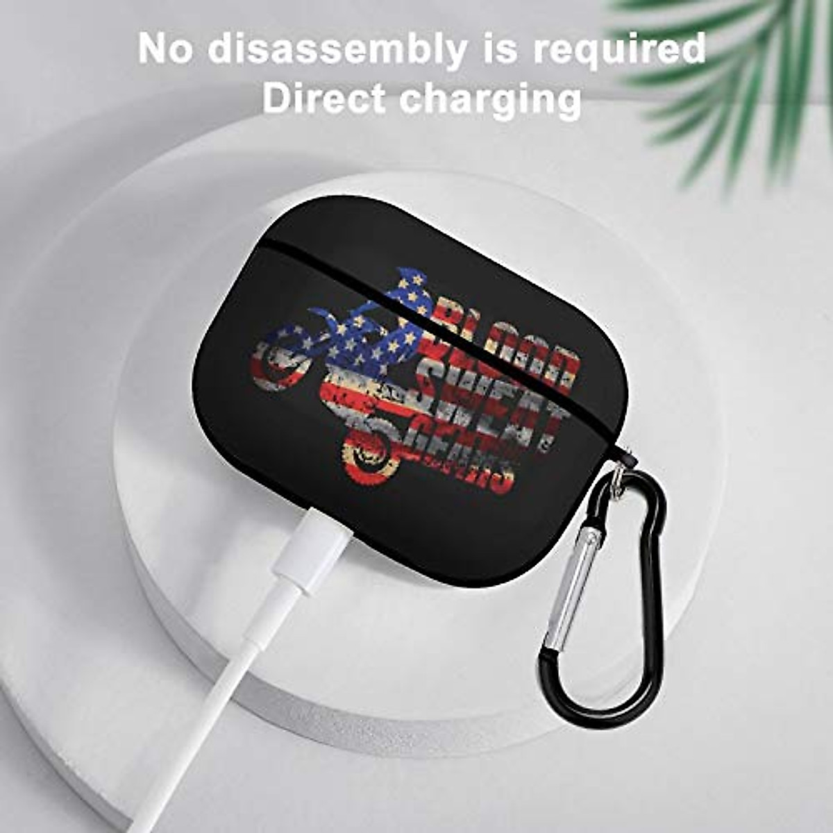 Dirt Bike Motocross Riders USA Flag Airpods Case Cover for Apple AirPods Pro Cute Airpod Case for Boys Girls Silicone Protective Skin Airpods Accessories with Keychain