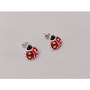 Cute Ladybug Tiny Stud Earrings for Women Girls 925 Sterling Silver Hypoallergenic Dainty Red Bugs Black Head Small Lucky Post Tragus Fashion Animal Jewelry Birthday Christmas Gifts for Daughter