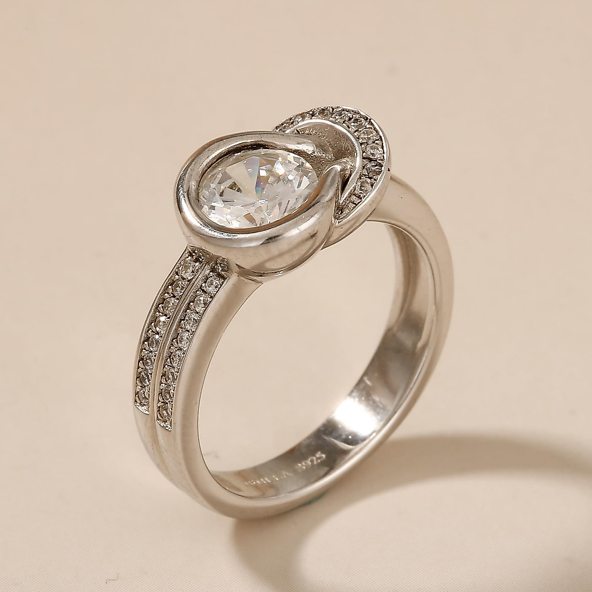 Jeulia Engagement Rings Sterling Silver Knot Round Cut Infinity Statement Promise Wedding Band unique halo crystal Anniversary Bridal Classic birthstones Ring Set With Gift Jewelry Box (white, 8)