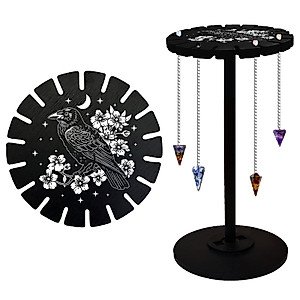 CHGCRAFT Crow Flower Pendulum Holder Crystal Shelf Black Crystal Display Shelf Pendulum Display Stand with Hand Moon Witch Stuff Wooden Pendulum Holder Stand for Crystal Essential Oil