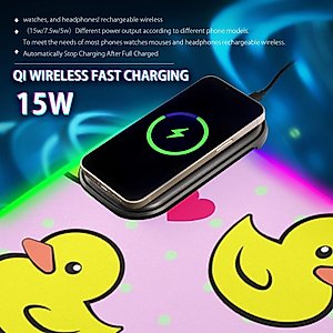 VKPSCHJ Desk Pad with Wireless Charging Ducks and Pink Heart Large RGB Gaming Mouse Pads 10 Light Modes Polka Dots 15W Computer Keyboard Mat Antislip Protector Mats for Office Home Table Gaming Decor