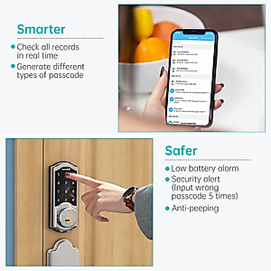 Smart Lock, Hornbill Keyless Entry Keypad Deadbolt, Bluetooth Electronic Digital Front Door Locks Work with Alexa, Free App Control Passcode, Auto Lock for Exterior Doors Airbnb Home Apartment Office