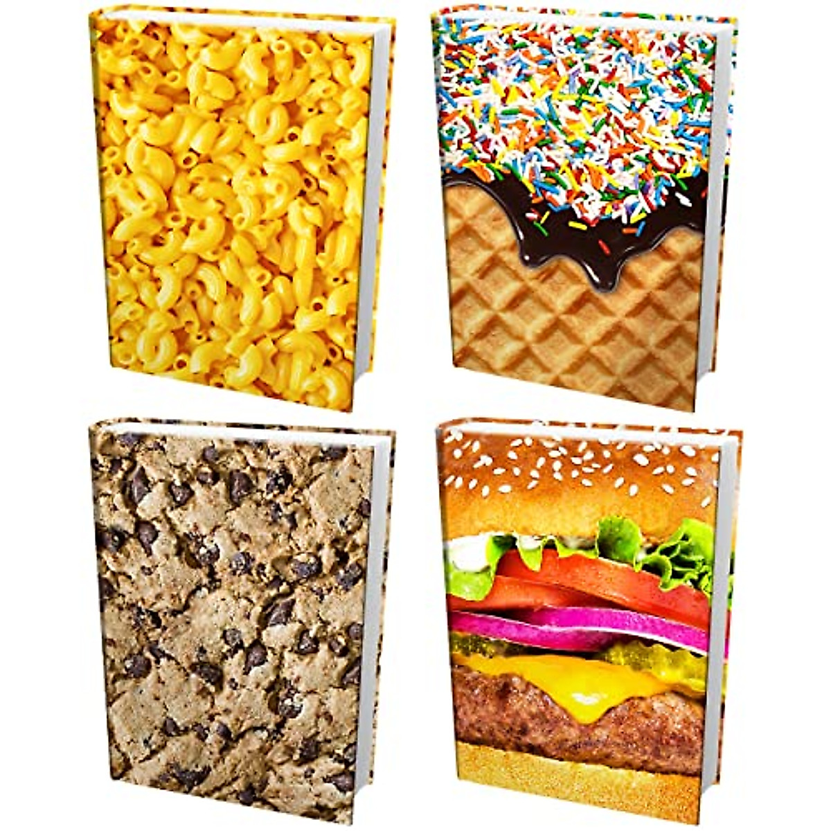 Stretchable Book Cover Design Packs. Fits Most Hardcover Textbooks Up to 9 x 11. Our Nylon Fabric Protector Set is A Needed School Supply for Students. Washable and Reusable (4 Pack, Snack Attack)