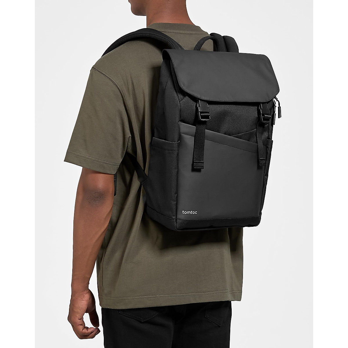 tomtoc Flap Laptop Backpack, Lightweight, Water-Resistant College School Travel Casual Daypack Bookbag, Slim Durable Work-pack Rucksack for 13-16 Inch MacBook Laptop, Large Capacity, 18L, Gray