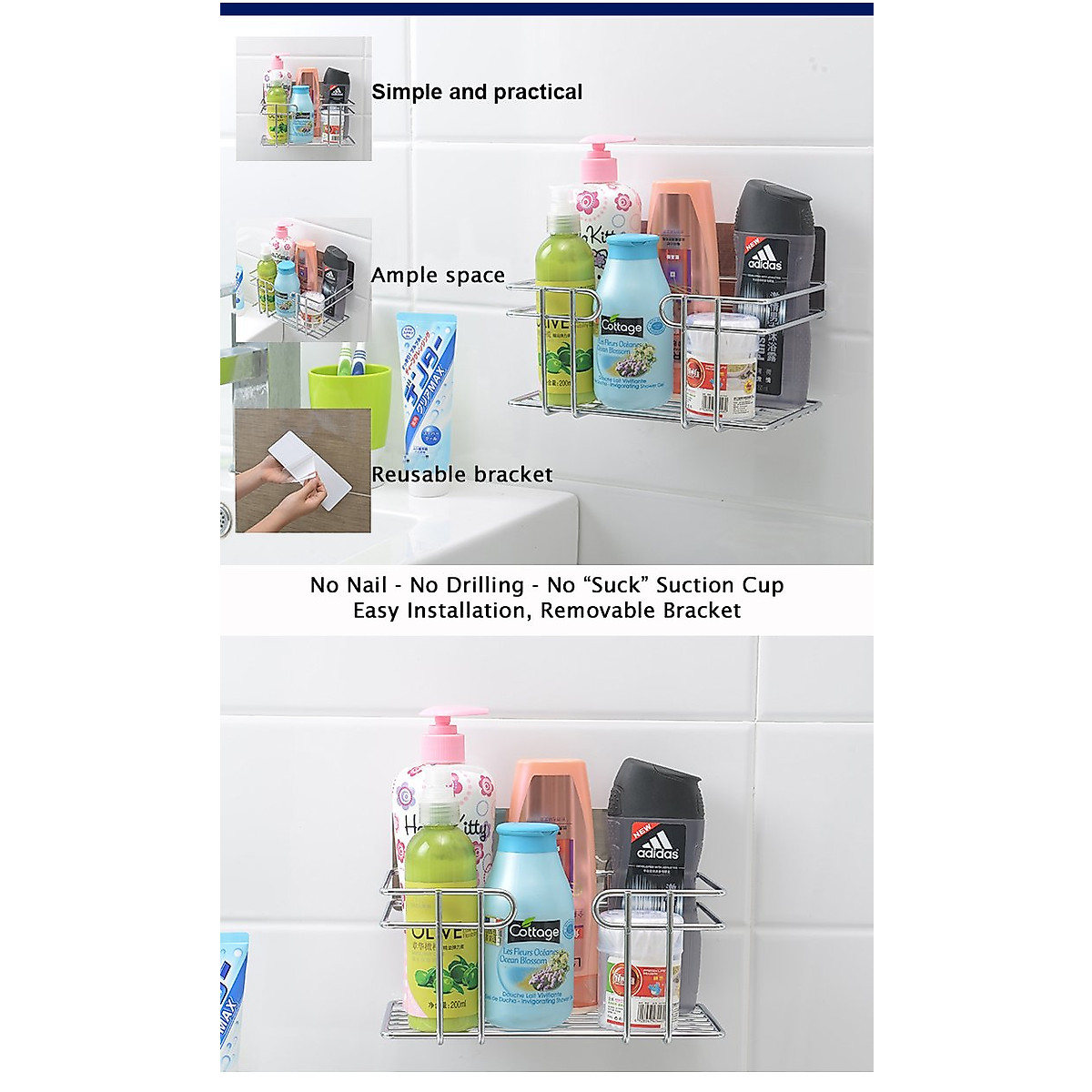 Catch 101 All Purpose Bathroom Kitchen Wall Caddy Basket Storage Organizer with Removable Bracket - Great for Bathroom, Kitchen, Garage, Laundry Room