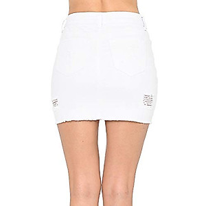 Wax Women's Juniors Casual Distressed A-Line Denim Short Skirt, White, Small