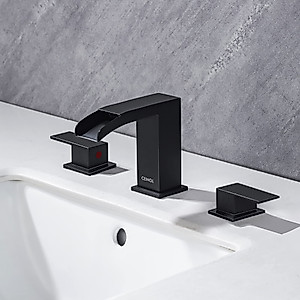 CEINOL Waterfall Bathroom Faucet Matte Black, Bathroom Sink Faucet 3 Hole, Widespread Bathroom Faucet Set with Pop Up Drain and Hose
