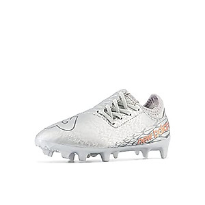 New Balance Boy's Furon V6+ Dispatch Junior FG Soccer Shoe, Silver/Brighton Grey/Copper, 3 Wide Little Kid