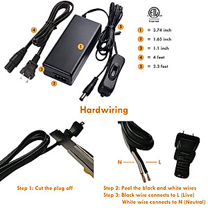 Lvyinyin UL Power Adapter US Wall Plug for LED Lights, 120V ac to 12V dc 2A, 24 Watts, 5521 (5.5 x 2.1 mm) Cable with On/Off Switch, Black