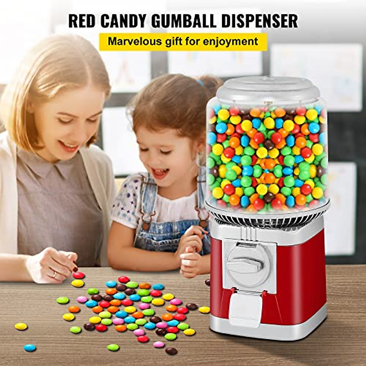 Mophorn Gumball Machine, 1-inch Candy Vending Machine, Commercial Gumball Vending Machine with Adjustable Candy Outlet Size, Metal Gumball Dispenser Machine for Home, Gaming Stores