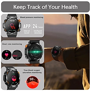 Military Smart Watch for Men Answer/Make Call, Outdoor Waterproof Tactical Sports Smartwatch with LED Flashlight Compass, Heart Rate Sleep Monitor Fitness Tracker Watches for iPhone Android Phone