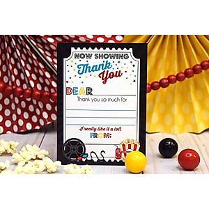 Bold Movie Night Birthday Thank You Notes, Ten 4" x 5.5" Fill In The Blank Cards with 10 White Envelopes by AmandaCreation