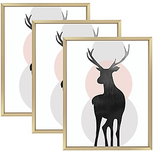 Space Art Deco, 11x14 Metal Aluminum Picture Frame Set of 3, Display Pictures 8x10 with Mat or 11 x 14 Without Mat, Wall Mounting Gallery Photo Frames, Gold